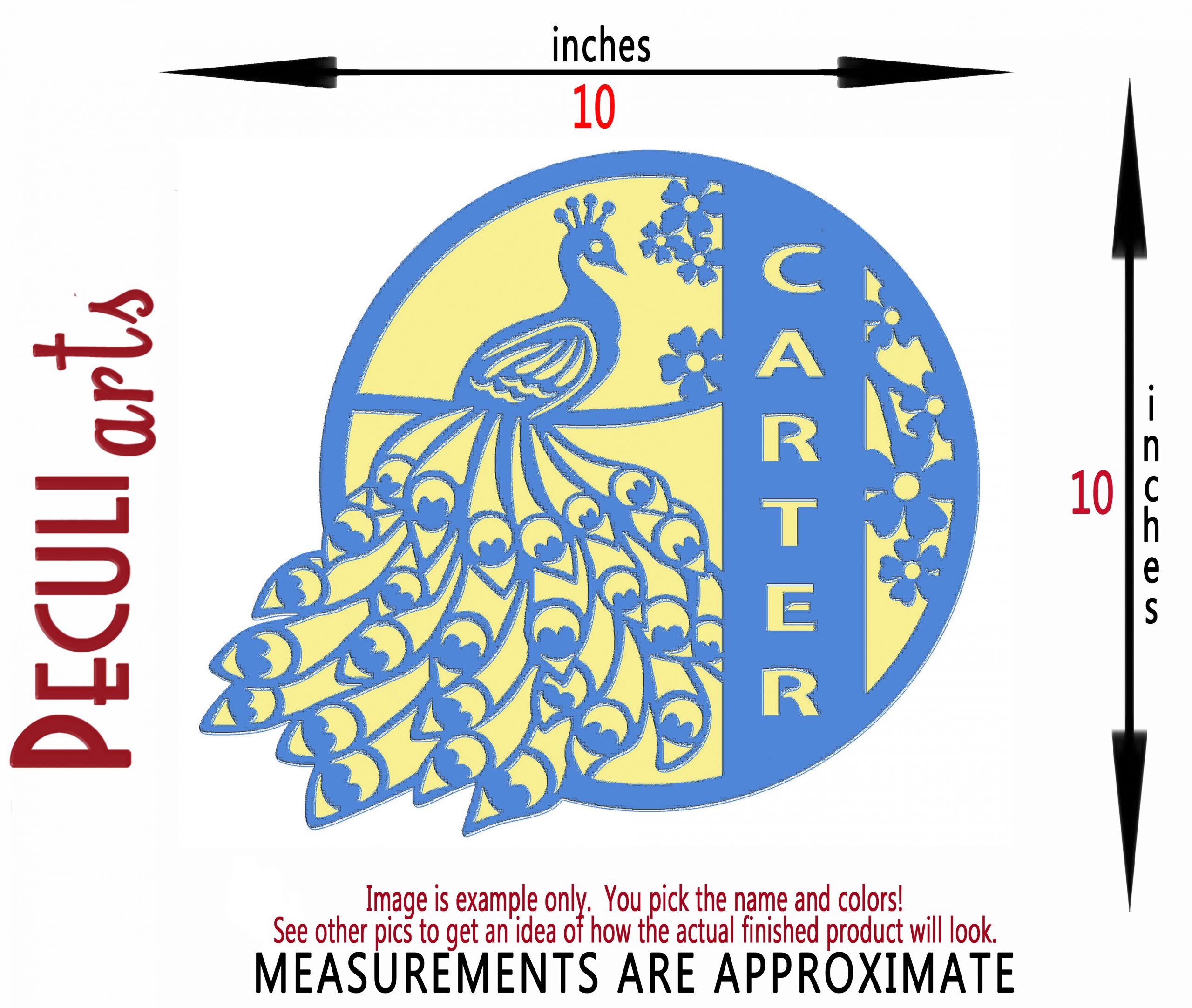 Personalized Peacock name plaque wall hanging sign Laser cut Welcome ...